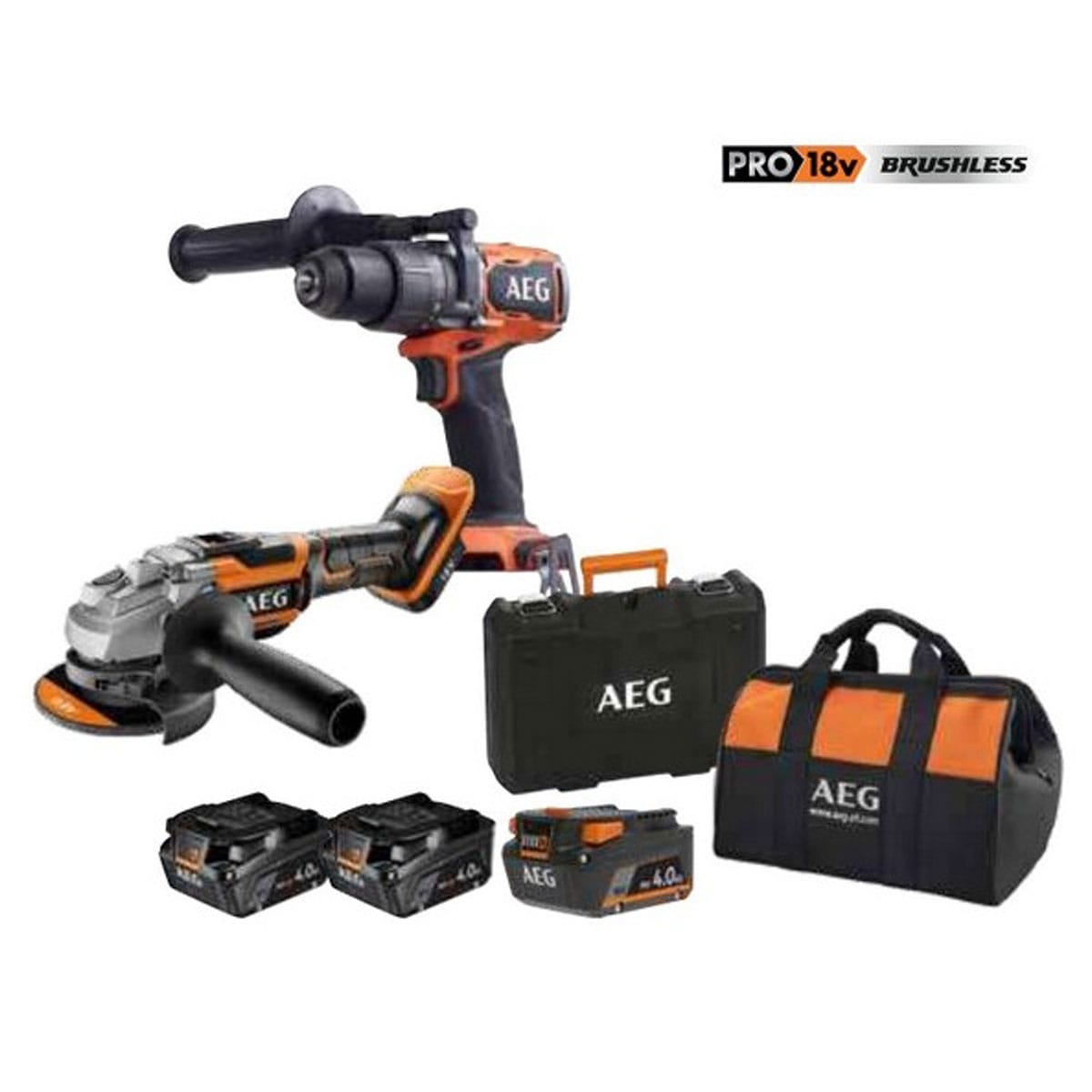 AEG KIT a batteria 18V 4Ah Trapano avvitatore + Smerigliatrice JP18AA2 ...